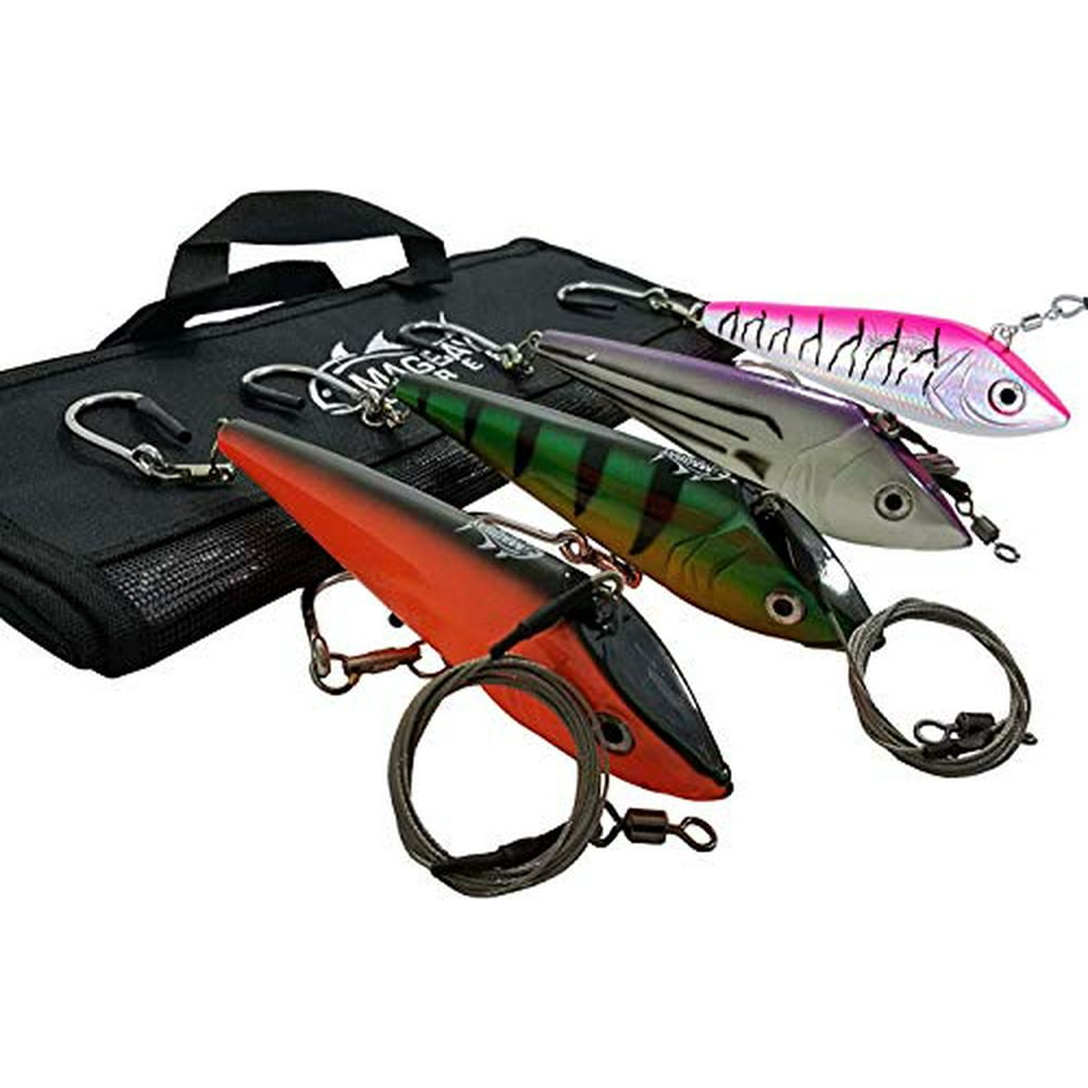 4 Pack Fully Rigged 8 Trolling Wahoo Lure Set Plus Lure Bag Replaces Marauder