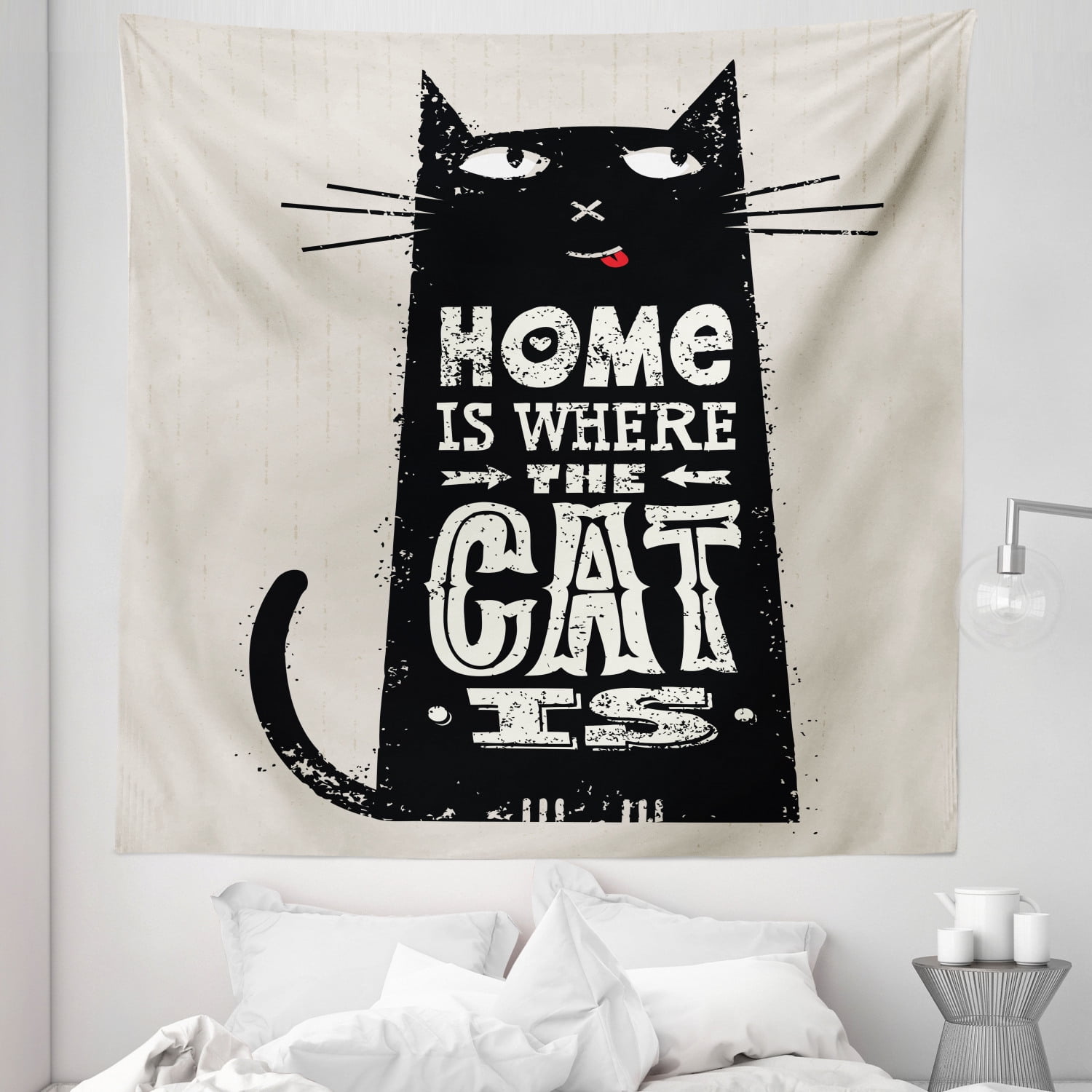 Funny Words Tapestry, Tongue-in-Cheek Black Cat with Inspirational ...