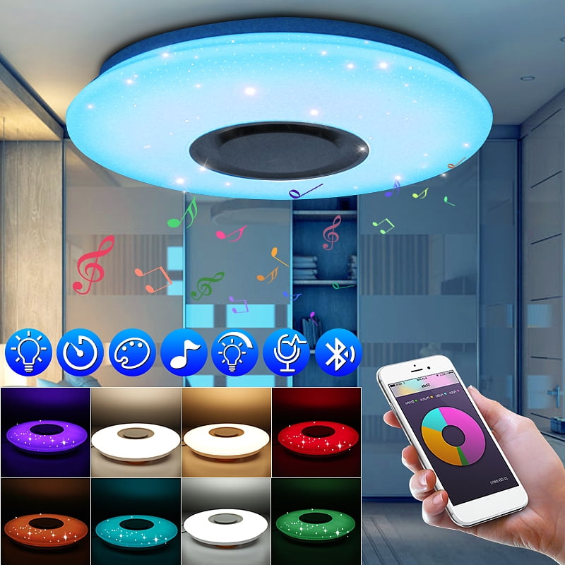 LED Ceiling Light with bluetooth Speaker, 24W Dimmable Modern Music ...