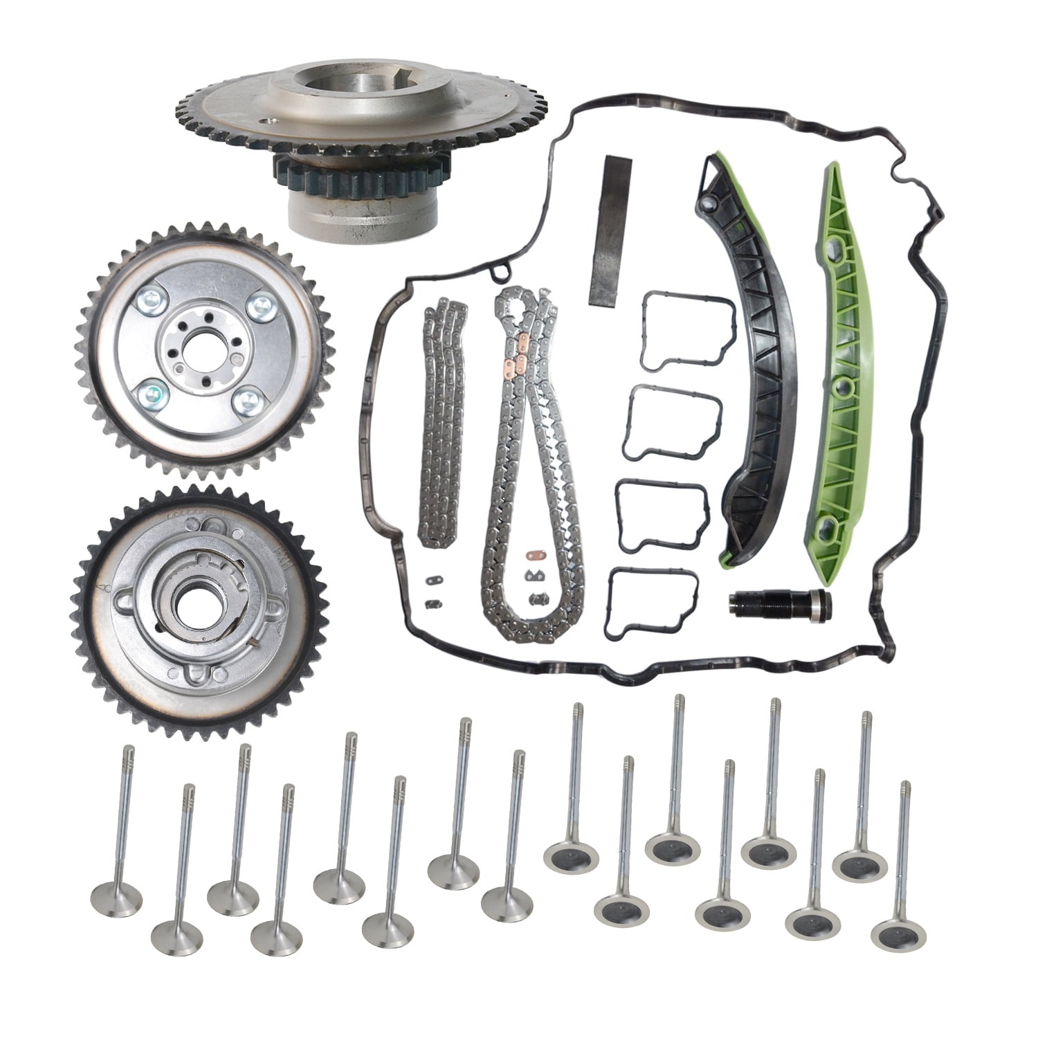 Camshaft Adjuster Gears + Timing Chain Kit + 8Pcs Intake Valves + 8Pcs ...