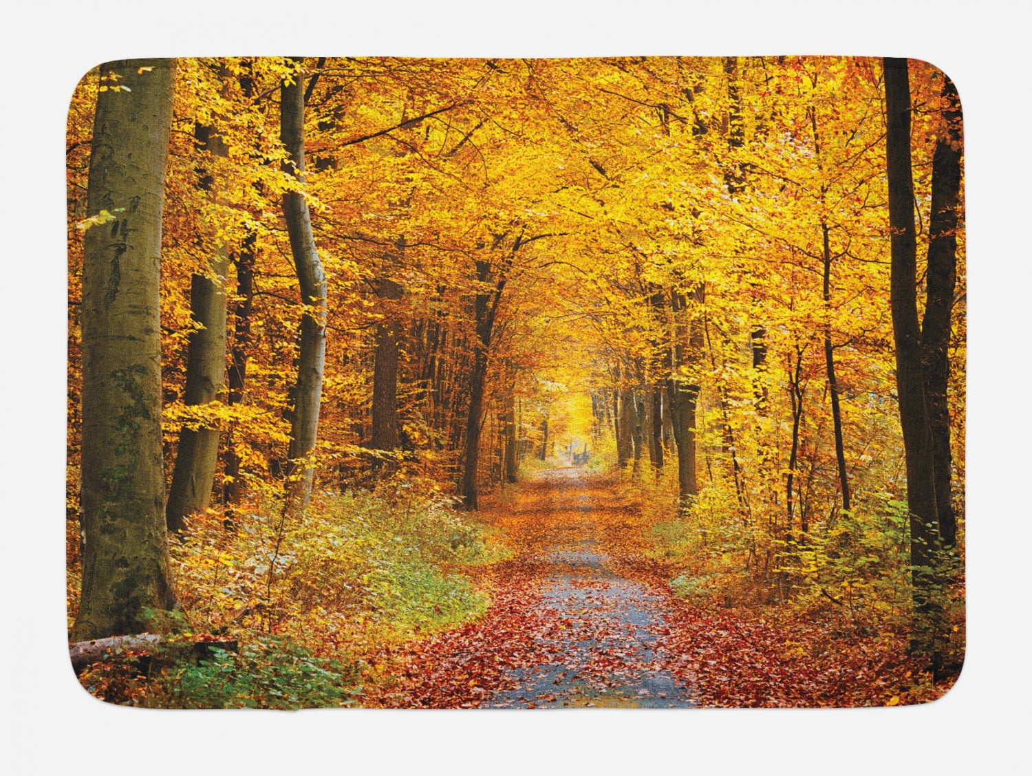 Forest Bath Mat, Seasonal Foliage Leaves Bushes in Autumn Colors ...