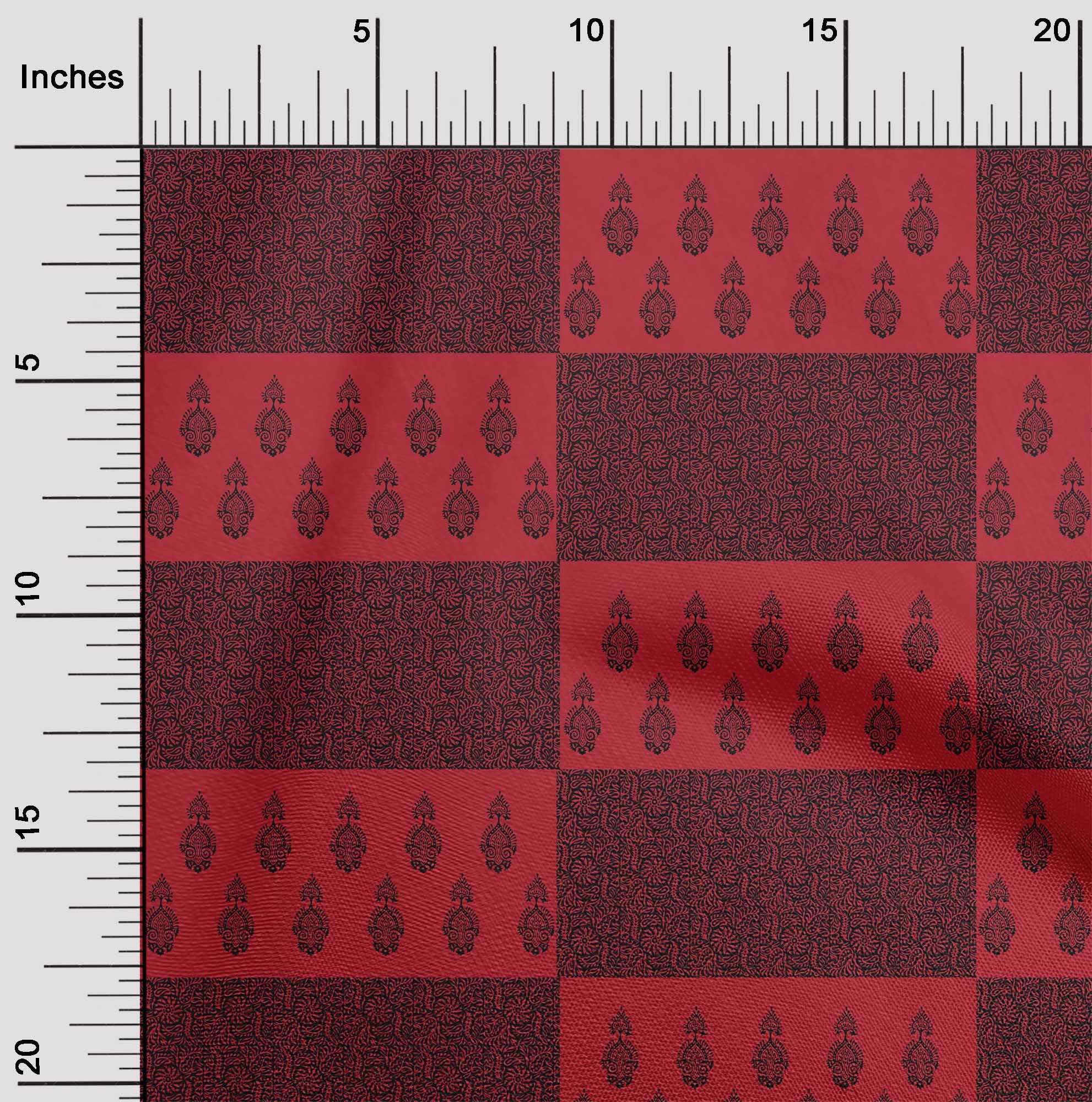 oneOone Silk Tabby Light Red Fabric Leaves & Floral Block Sewing ...