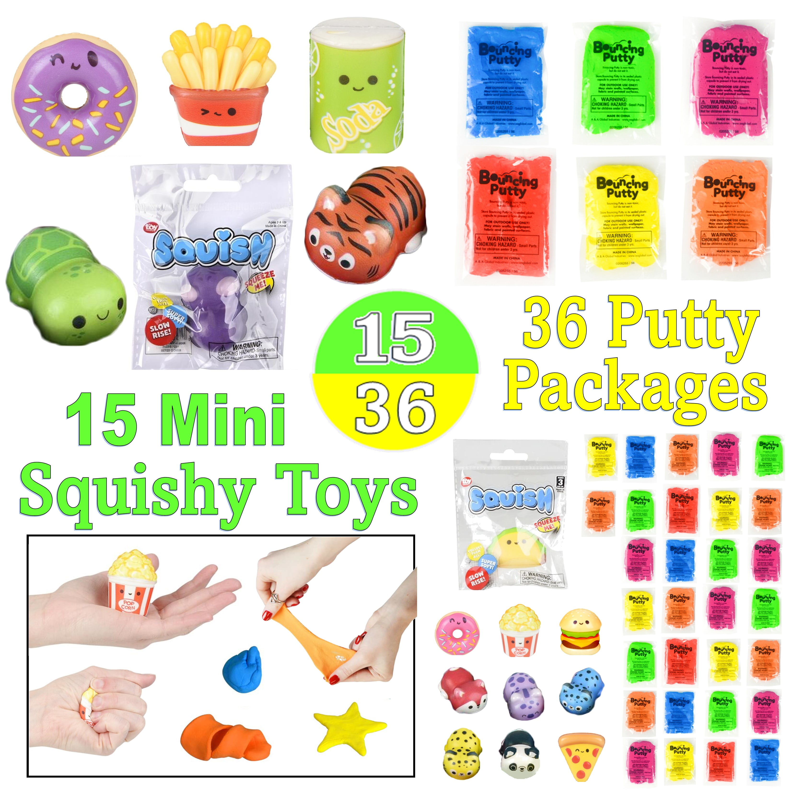 15 Mini Slow Rise Micro Squishy Toys & 36 Individual Pkgs of Bouncy ...