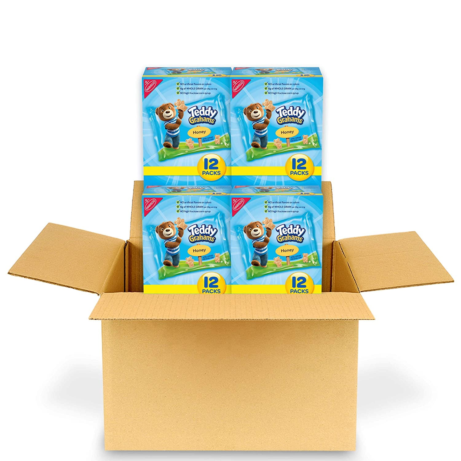Teddy Grahams Honey Graham Snacks, 4 Boxes of 12 Snack Packs (48 Total ...