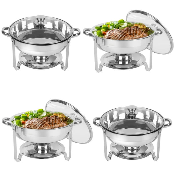 IMACONE Chafing Dish Buffet Set,5Qt 4 Packs Stainless Steel Round Catering Warmer Set with Glass ...