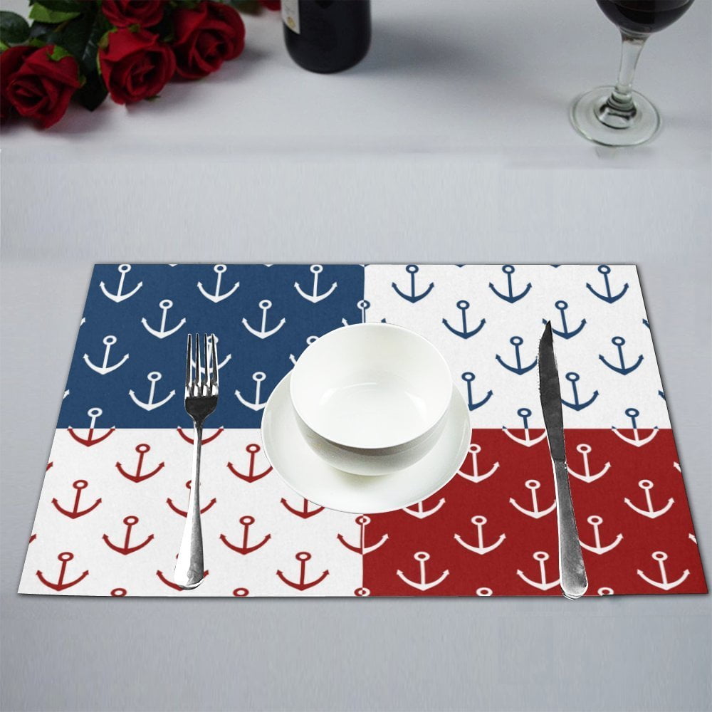 MYPOP Navy White Red Nautical Anchor Table Placemat Food Mat 12x18 ...