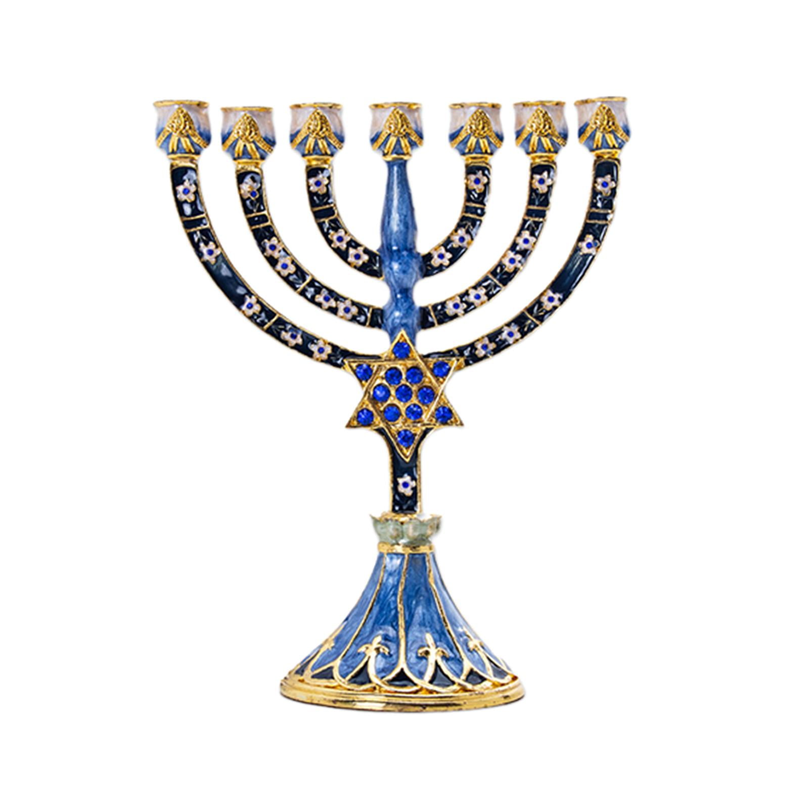 Enameled Metal Menorah with Jeweled Accents Jewish sticks Candelabra ...