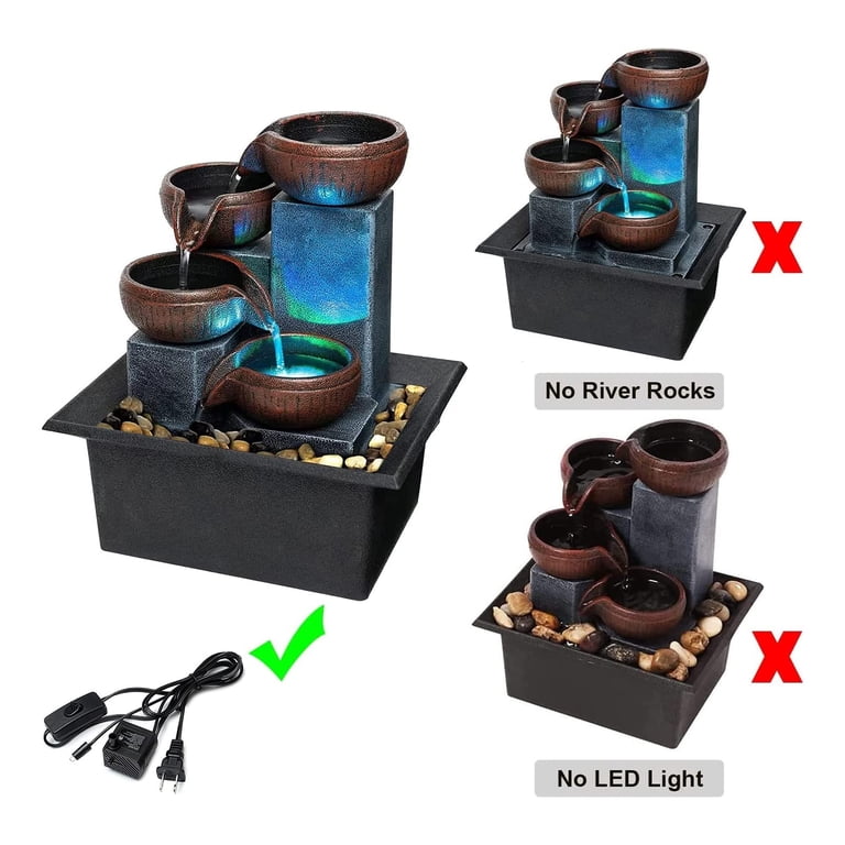 Small Tabletop Fountain with LED Light & Rocks, 4- Indoor Waterfall for ...