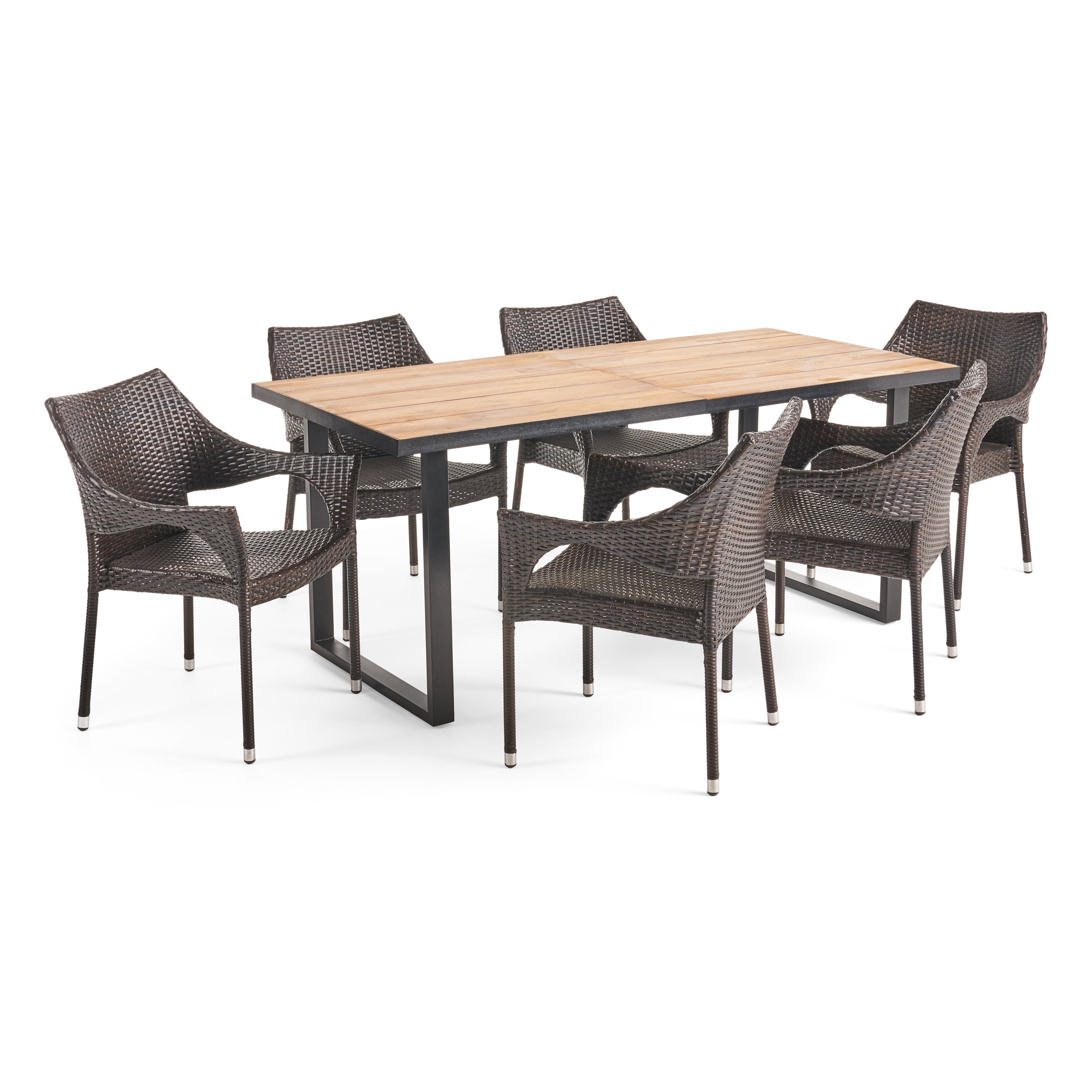 GDF Studio Arlo Outdoor Acacia Wood and Wicker 7 Piece Stacking Dining ...