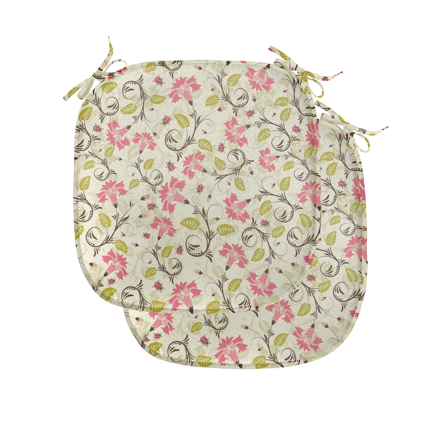 Ladybugs Chair Seating Cushion Set of 2, Curving Flower Design Ladybugs ...