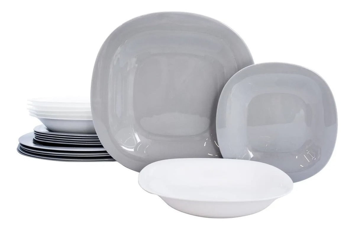 Vajilla Moderna Minimalista Luminarc Carine 12 Piezas Gris y Blanca ...