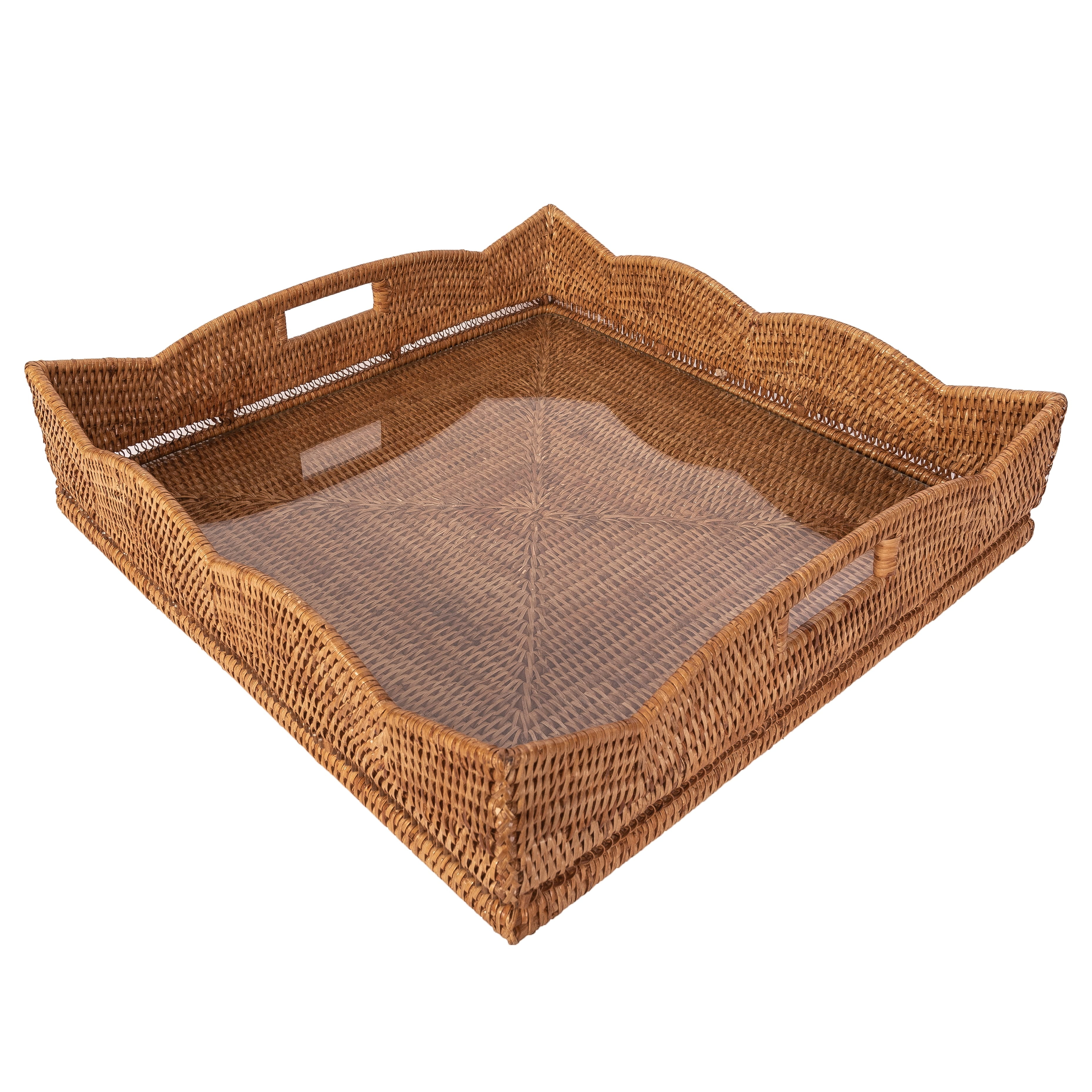 Artifacts Rattan™ Scallop Square Tray With Glass Insert - Walmart.com