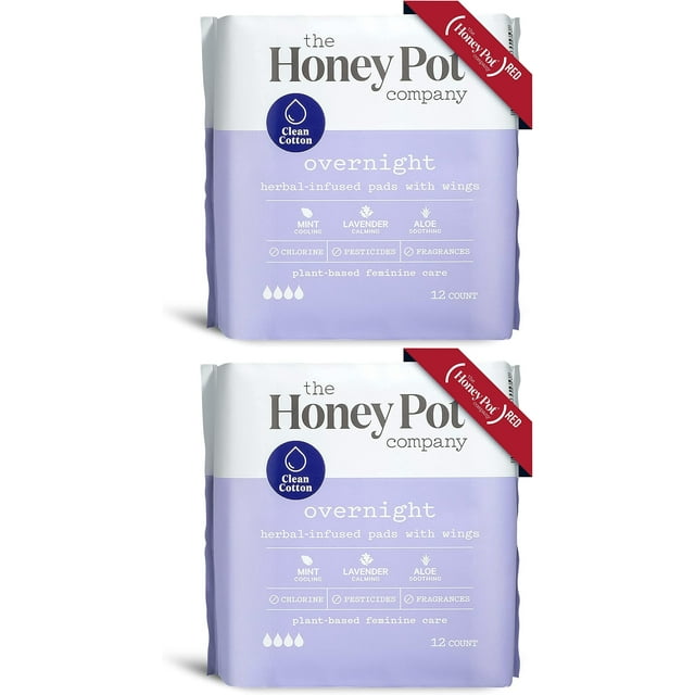 (2 Pack)The Honey Pot Company Overnight Herbal Menstrual Pads with ...
