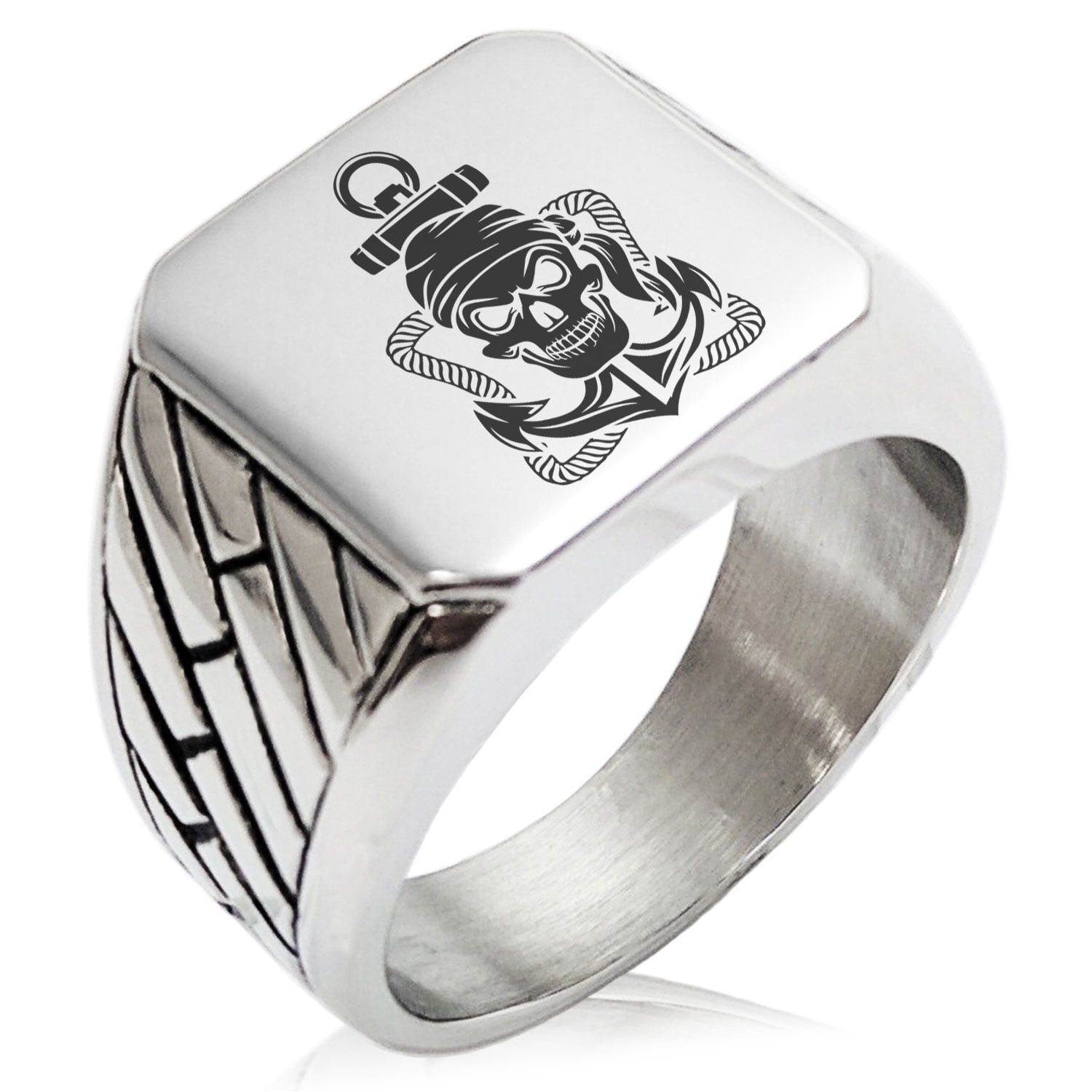 Stainless Steel Jolly Roger Pirate Skull Rope & Anchor Geometric ...
