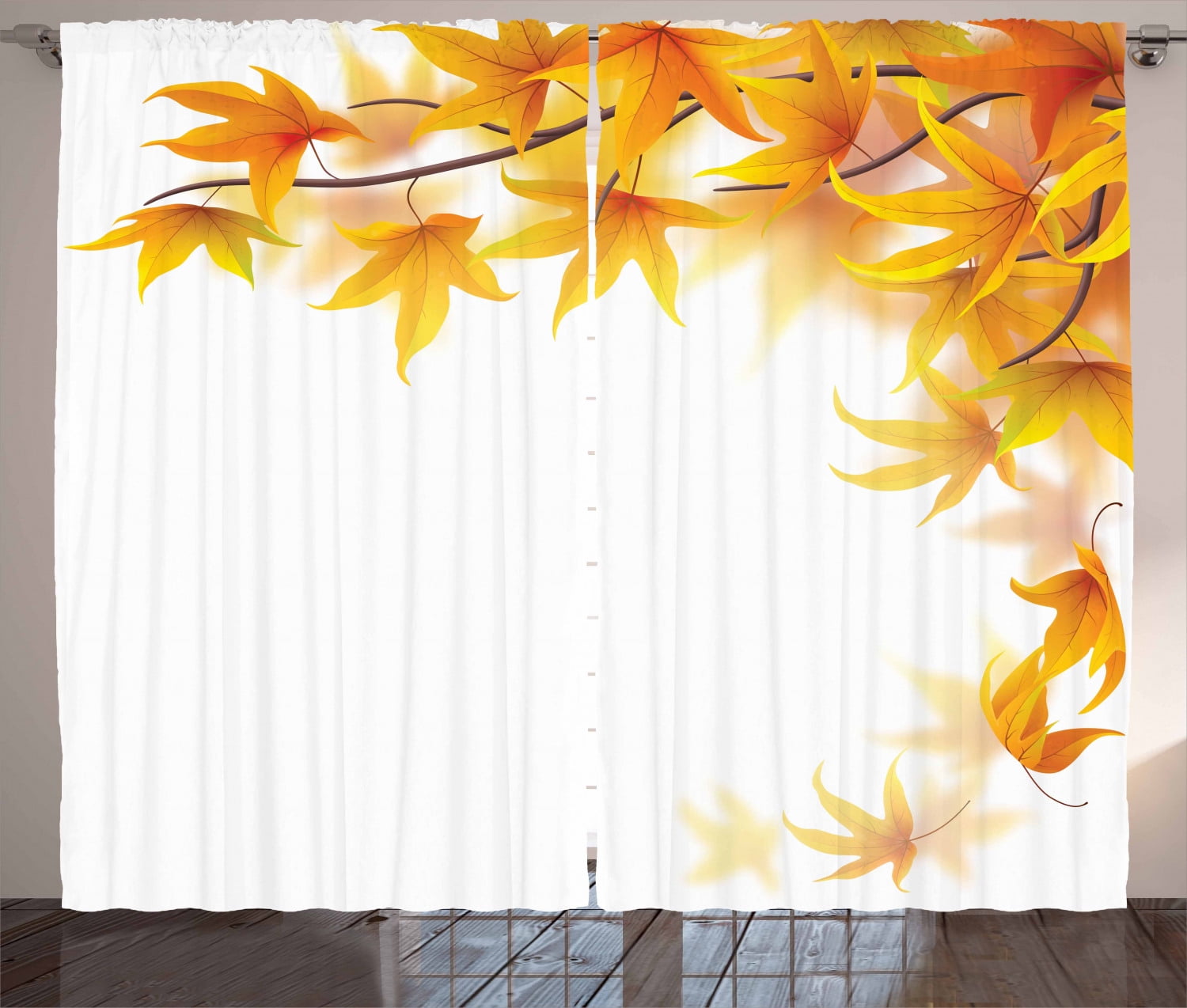 Autumn Curtains 2 Panels Set, Maple Leaf Branches in Fall Season ...