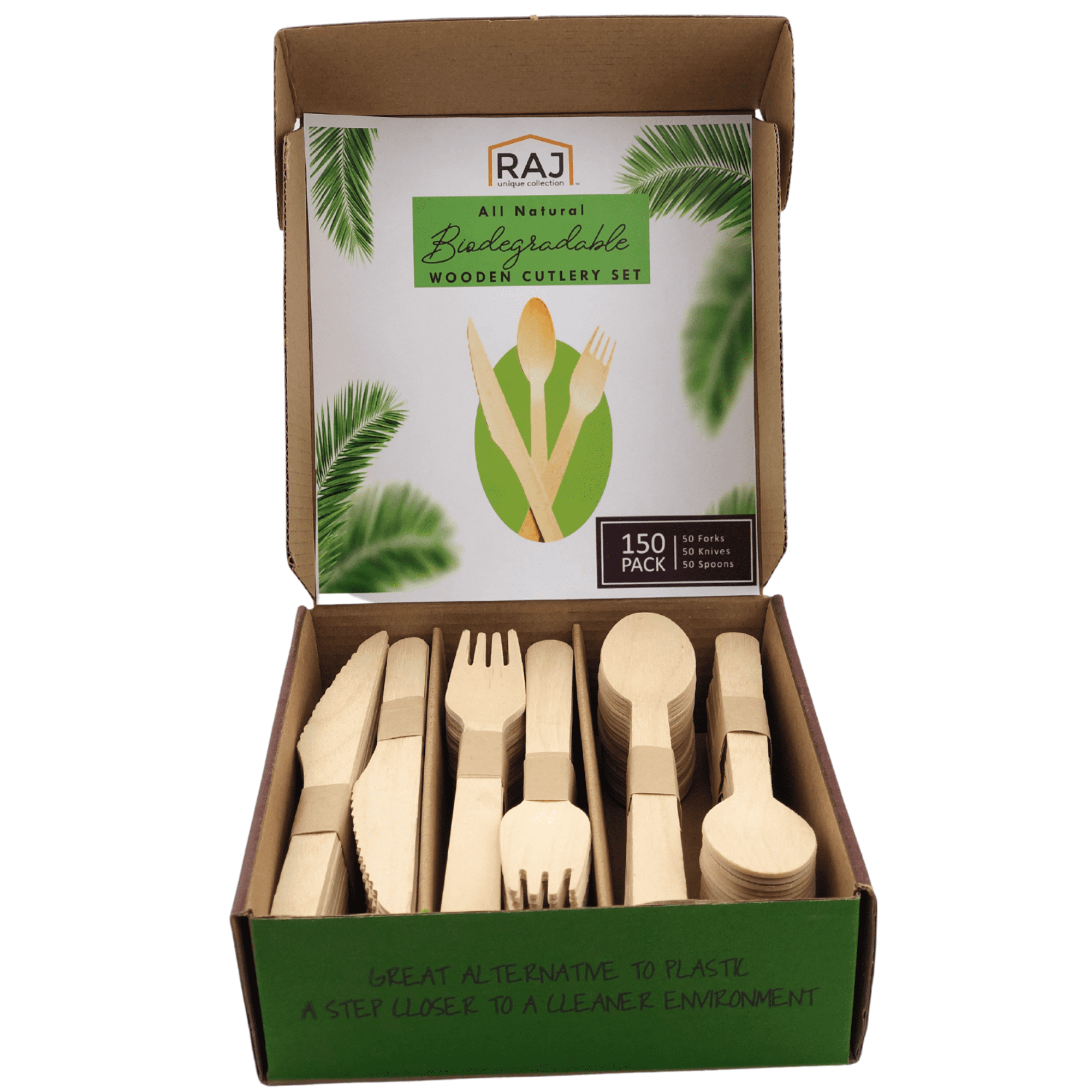 Raj Disposable Wooden Cutlery - Strong like Bamboo Party [150-Pack] 50 ...
