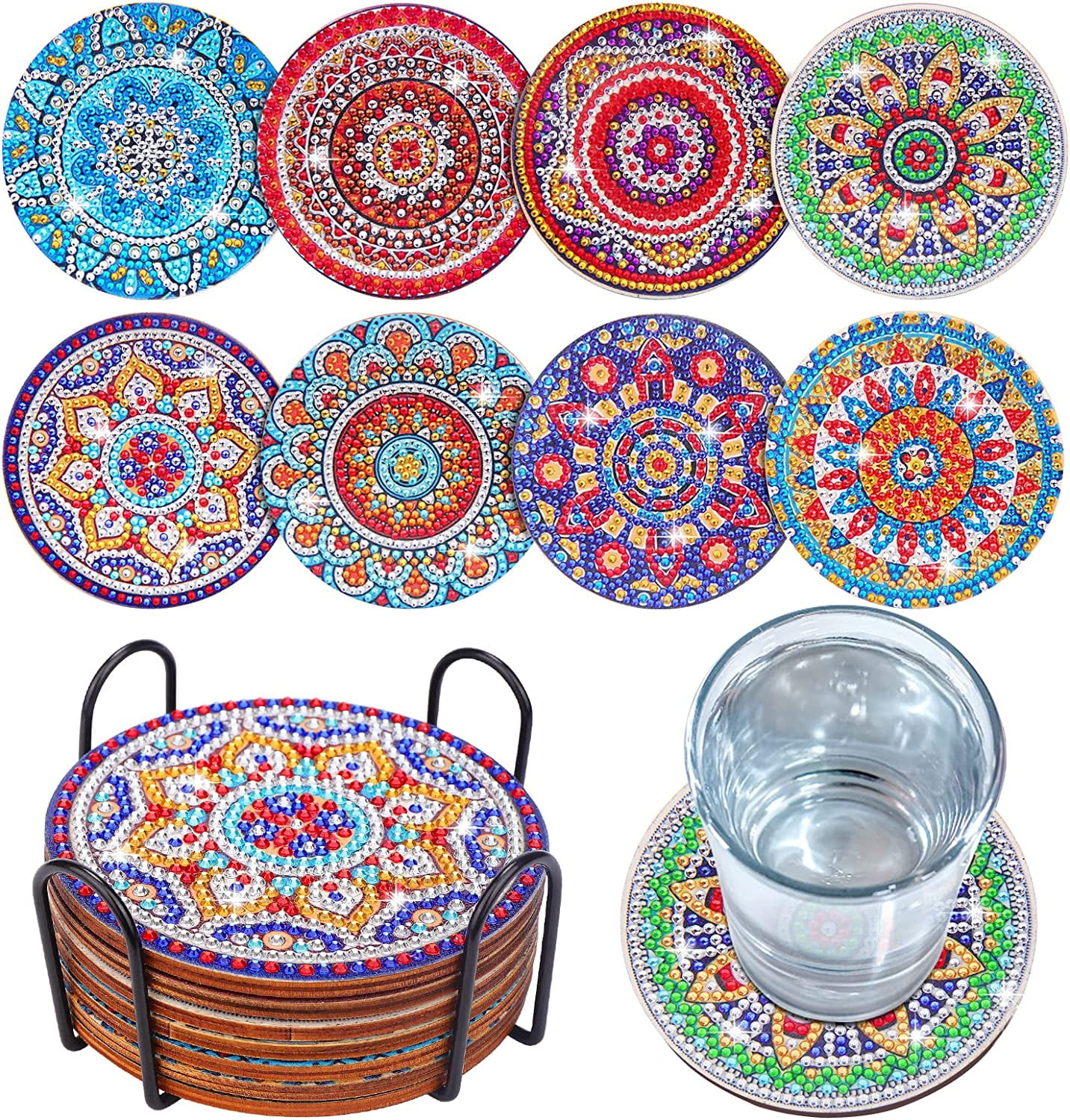 8 Pcs Diamond Painting Coasters with Holder, Mandala Coasters DIY ...