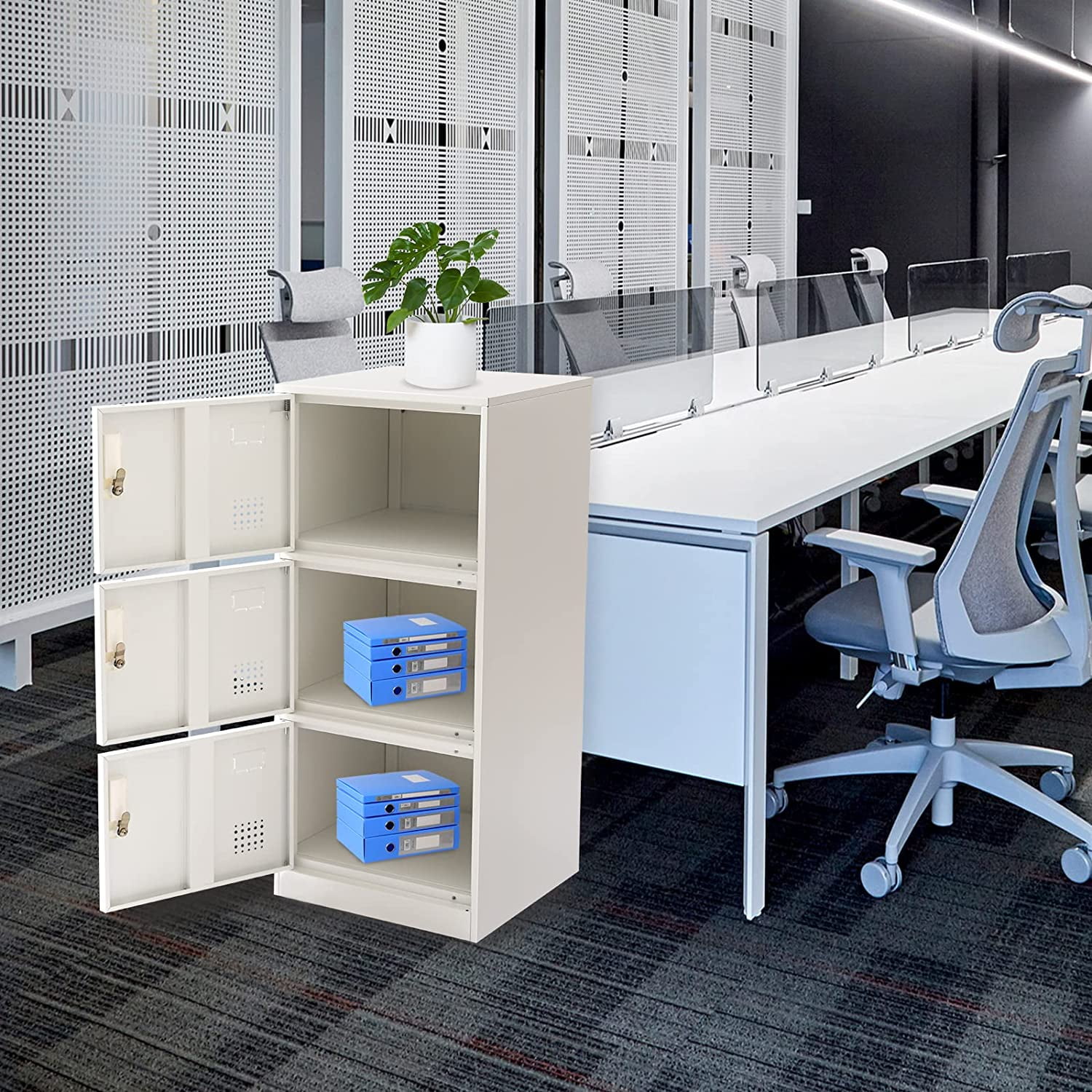 Miumaeov 3 Grid Locker Storage Cabinet Metal Lockers For Employees ...