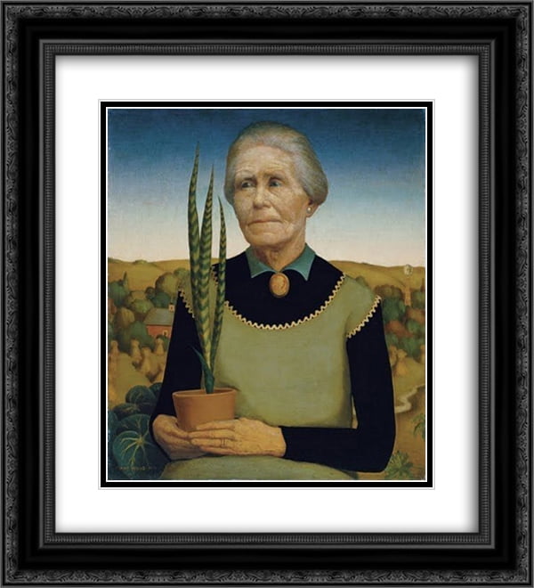 Grant Wood 2x Matted 20x22 Black Ornate Framed Art Print 'Woman with ...
