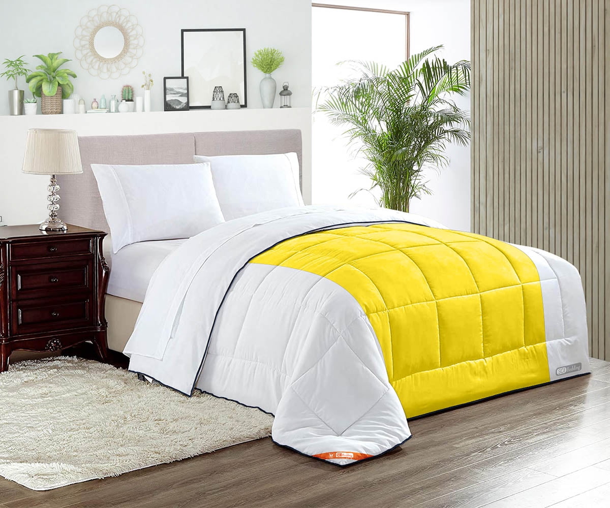 SGI Queen Contrast Comforter Set Microfiber Fill 3 Piece Yellow ...
