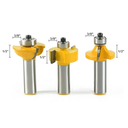 juguse 3pcs 1/2" Shank Glass Door Router Bits Set Hard alloy milling ...