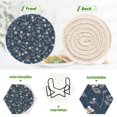 6 Pcs Woven Drink Coasters Set with Metal Stand, Dark Blue with White ...
