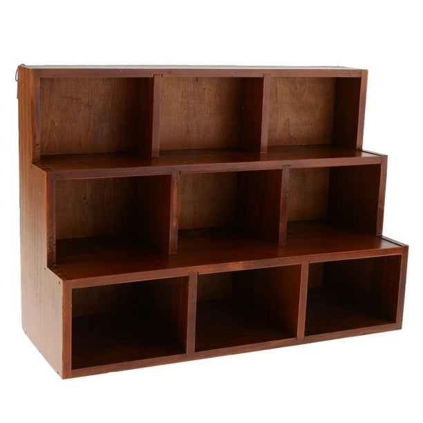 9 Desktop Wooden Storage Shelf Bookcase Bookshelf Cubby Organizer Brown ...