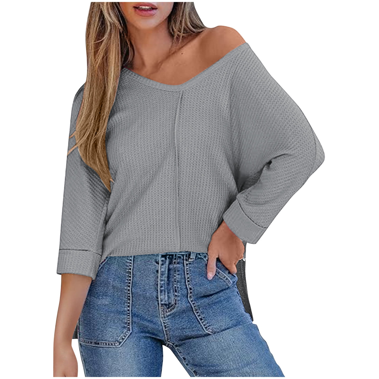 Click here for Hujlwoi Off The Shoulder Tops For Women Waffle 3/4... prices