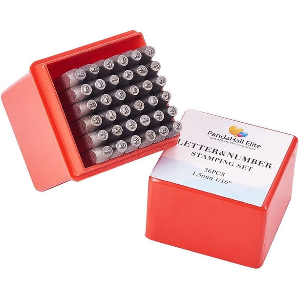 Juego de 36 sellos metálicos con letras y números, 1/20 de pulgada (1,5 ...