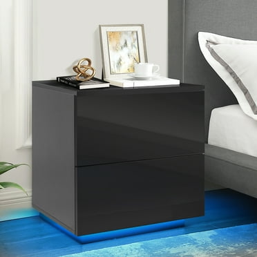 2 Drawers Night Stand with RGB LED Light Mode System, High Gloss ...