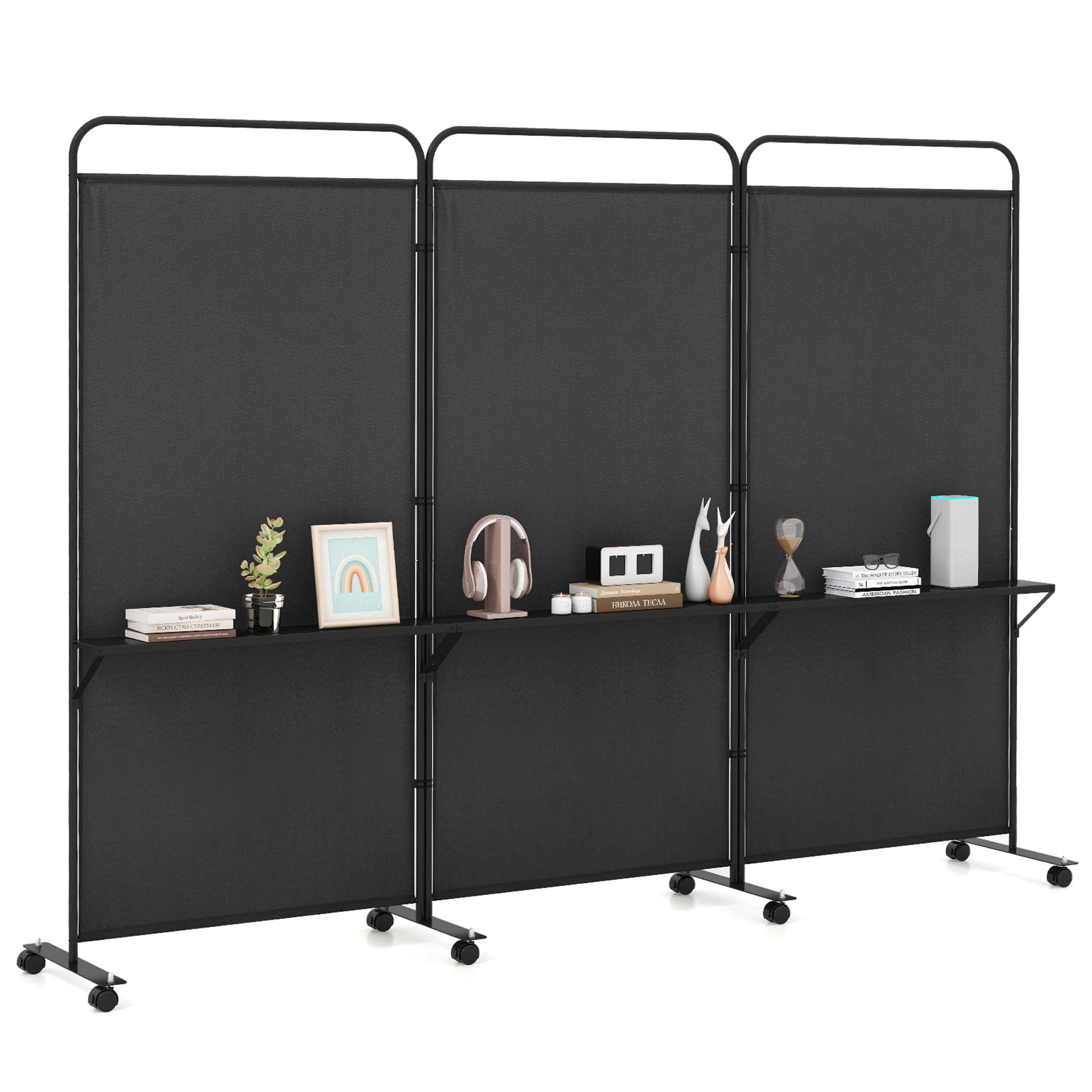 Click here for Costway 3-Panel Room Divider With Storage Shelves... prices