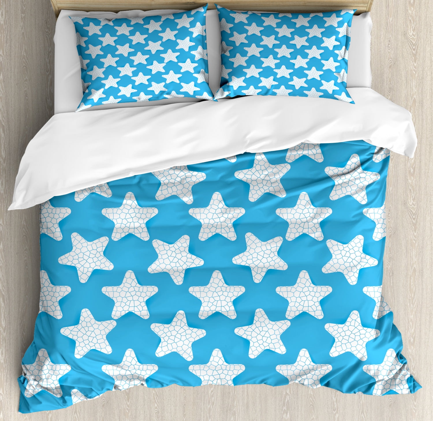 Star Duvet Cover Set Queen Size, Continuous Underwater Starfish Motifs ...