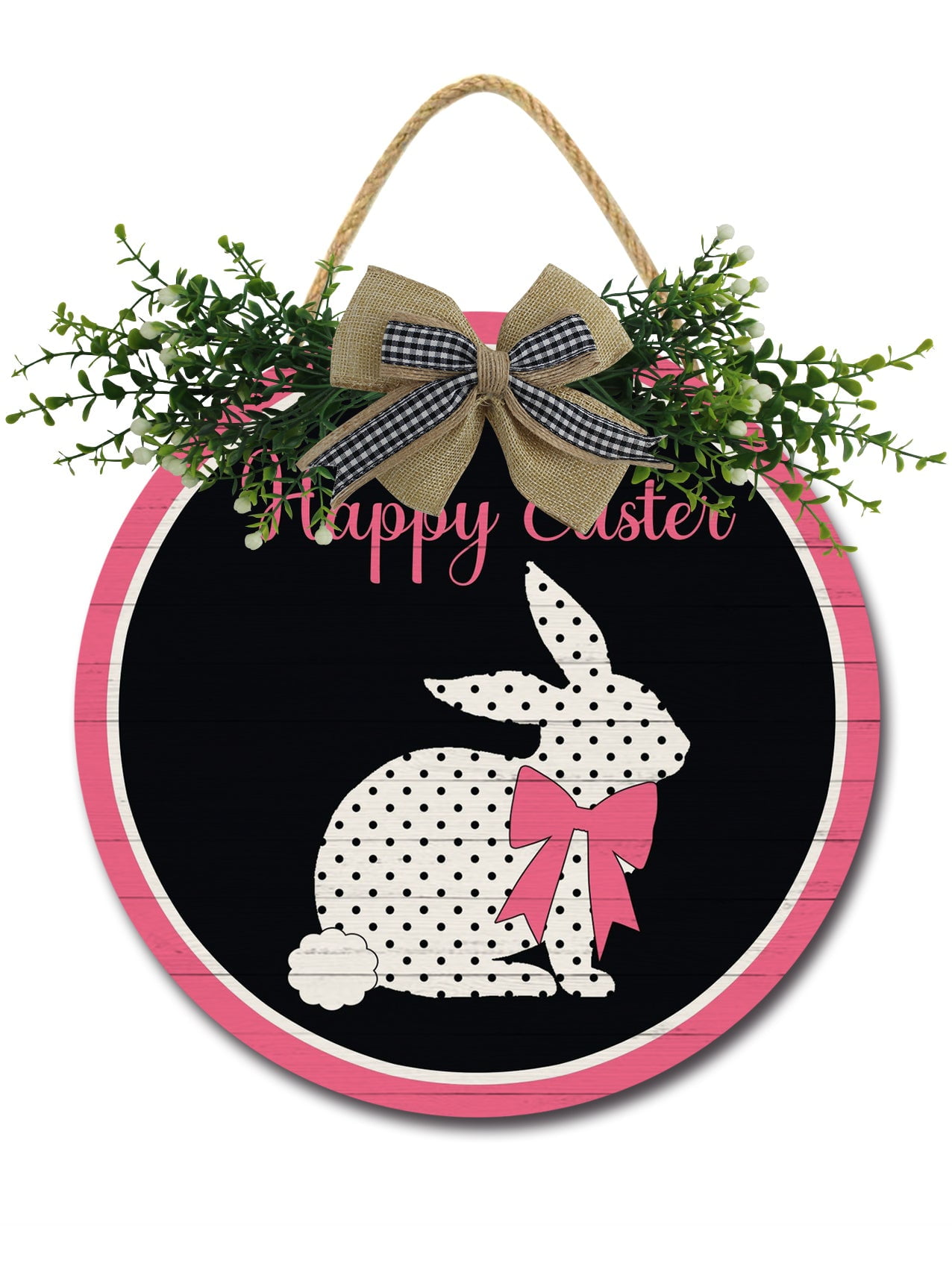 Eveokoki Happy Easter Bunny Sign Front Door Porch Decorations, Round ...