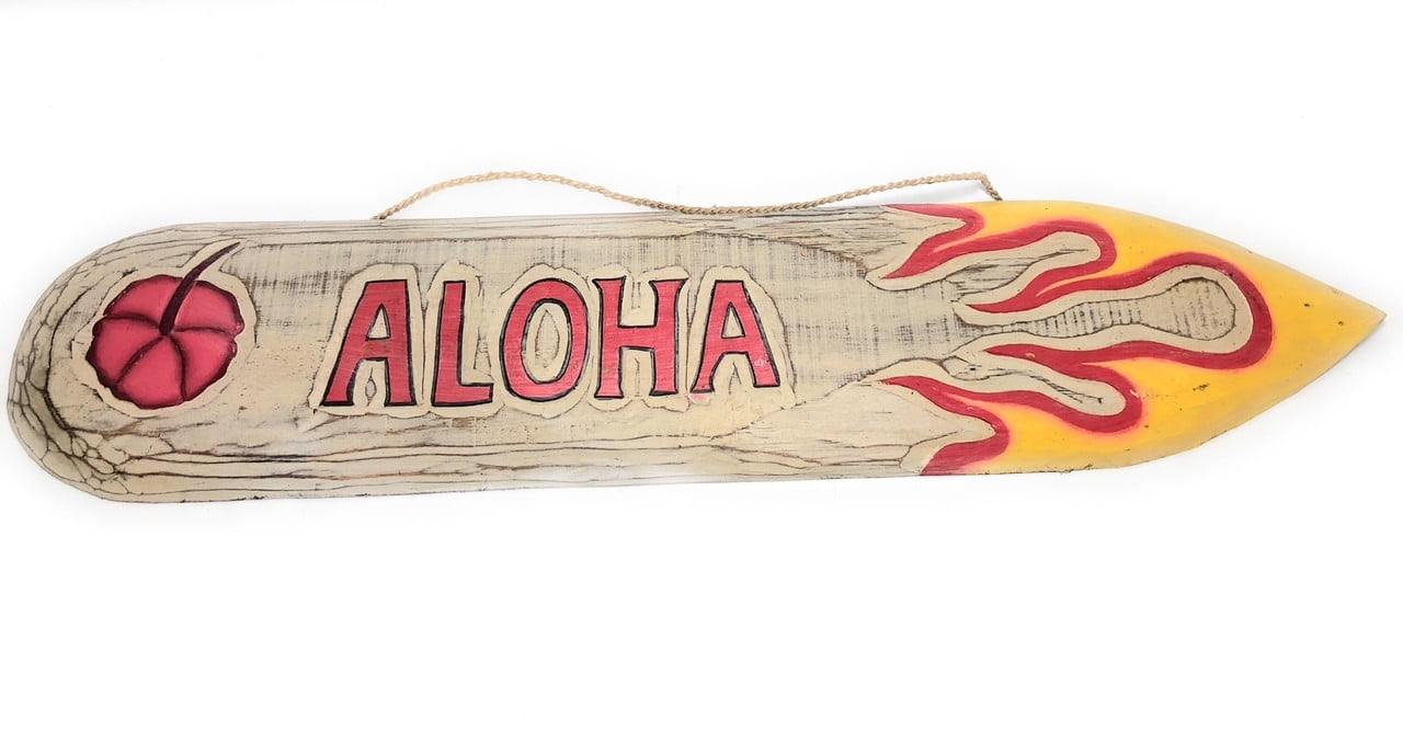 Aloha Surf Sign 40" w/ Flames Wall Art - Rustic Finish | #dpt5277100 ...