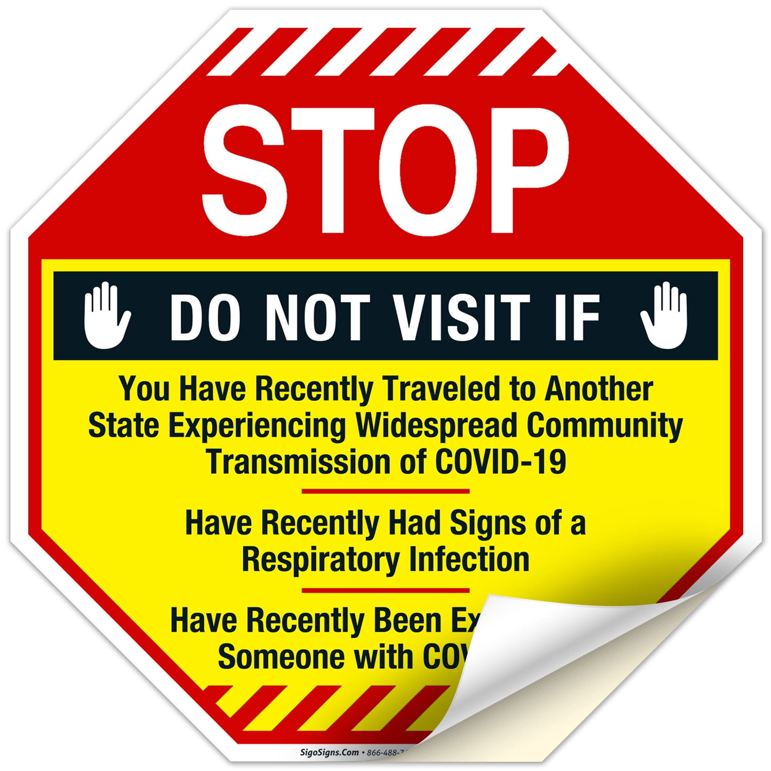 Stop, Do Not Visit If You Traveled Or Have Symptoms Sign, 12x12 Vinyl ...