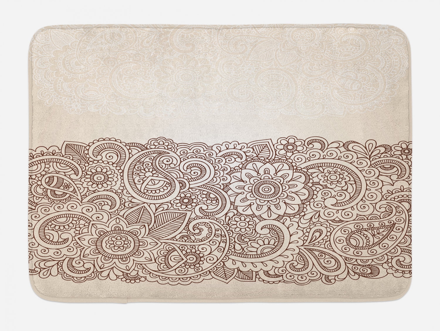 Henna Bath Mat, Complex Design with Mandala and Paisley Nature Inspired ...