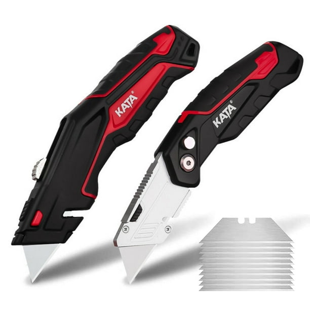 KATA 2-Pack Heavy Duty Utility Knife,Retractable and Folding Box Cutter ...