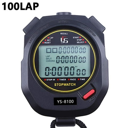 Stopwatch Professional Timer 10/30/100 Lap Split Memory with Digital ...