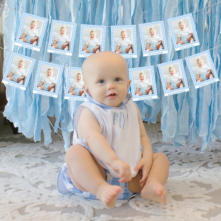 Wall Mount Baby Banner Blue Baby - 1-12 Month Growth Photo Record Party ...