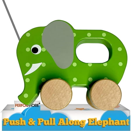 Wooden Elephant Push & Pull Animal Toys for Baby Children Ages 12 ...