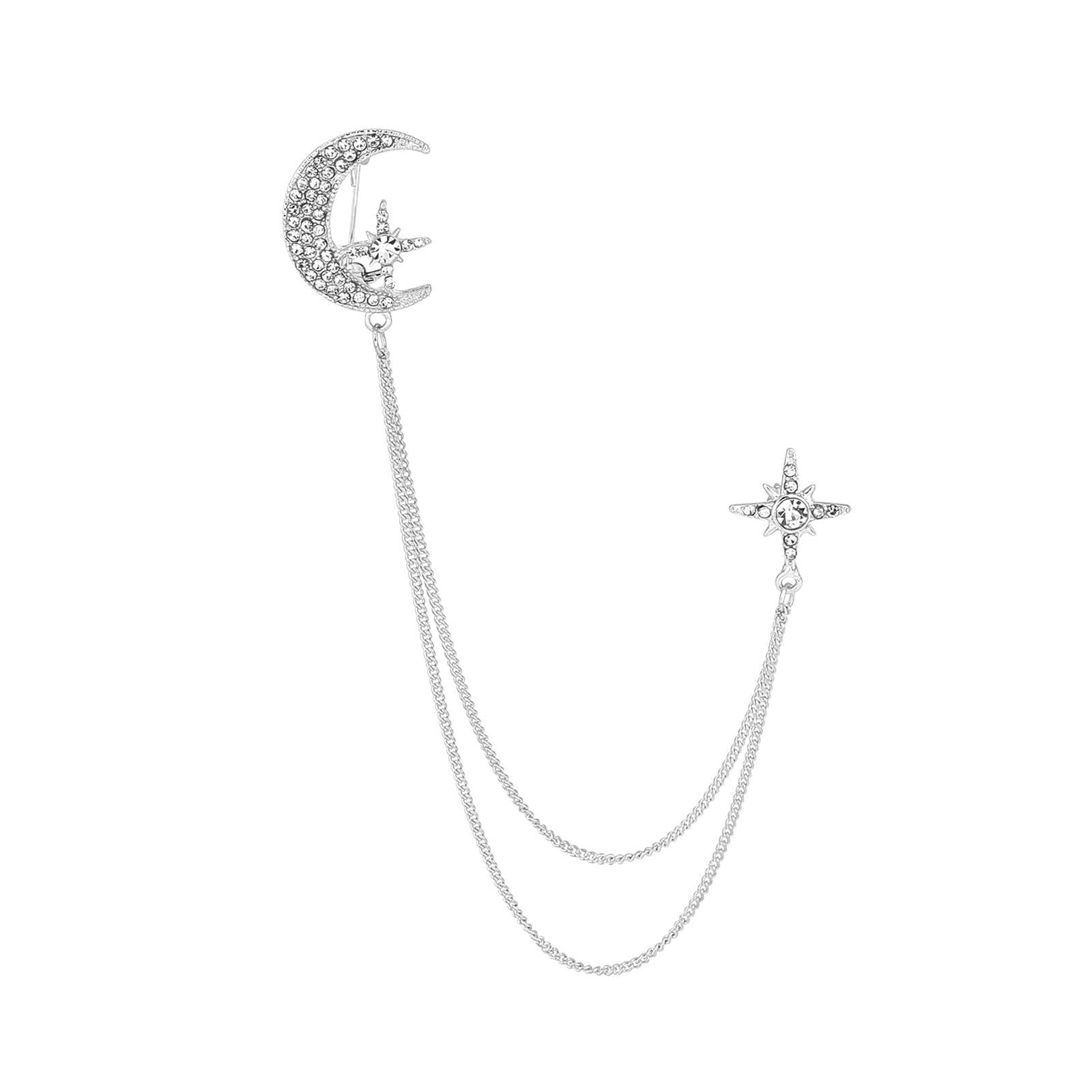 Click here for Bunblic Chain Moon And Star Rhinestone Tassel Broo... prices