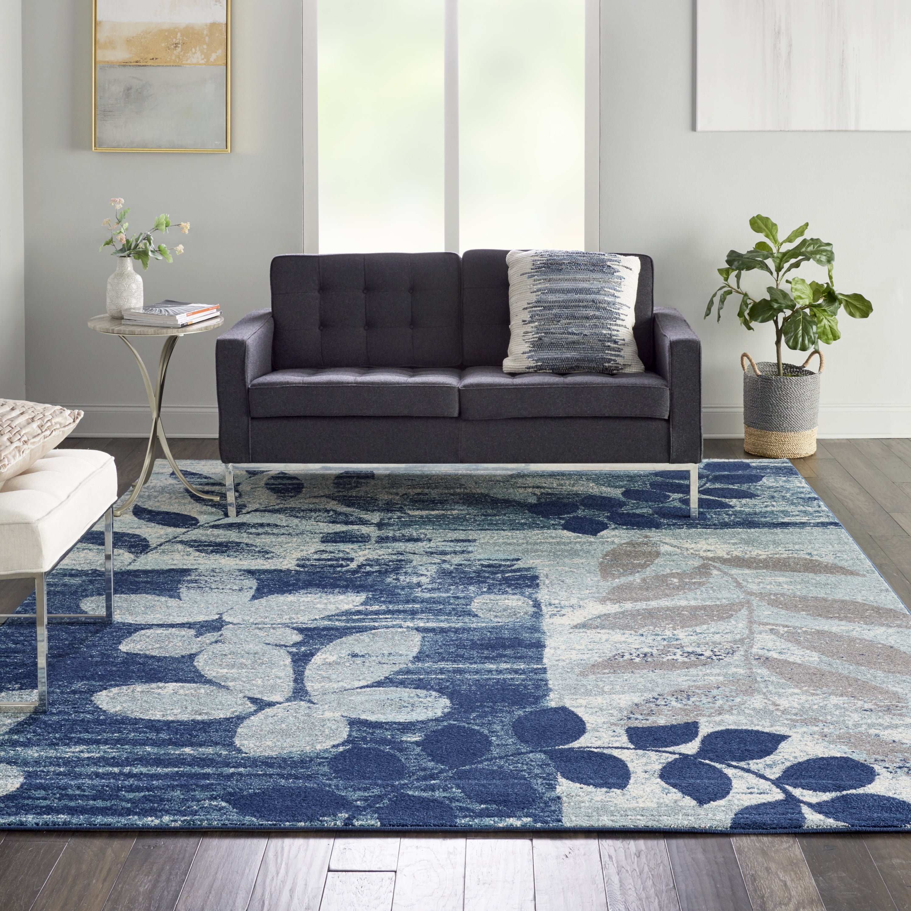 Nourison Tranquil Floral Navy/Light Blue 8' x 10' Area Rug, (8x10 ...