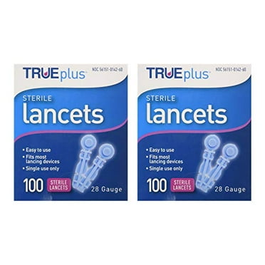Trueplus Sterile Lancets, 28 Gauge for Diabetic Testing, Box of 100 ...