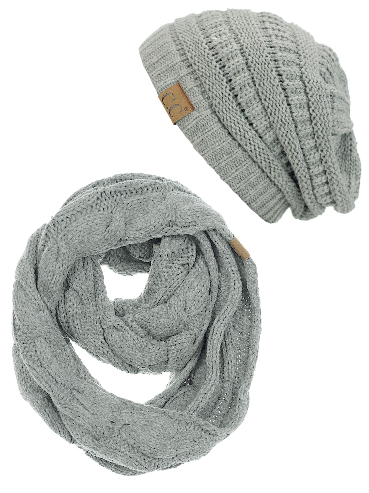 C.C Unisex Soft Stretch Chunky Cable Knit Beanie and Infinity Loop ...