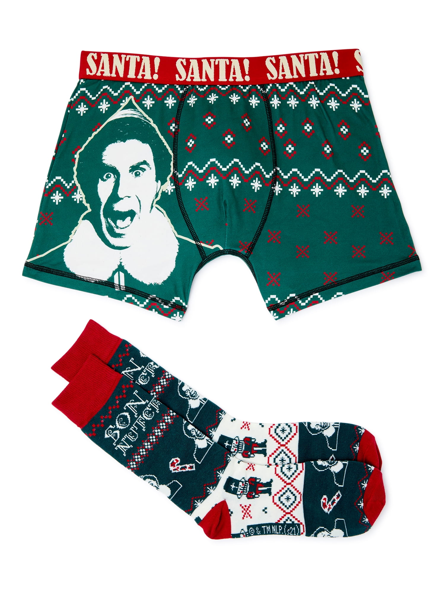 Elf, Adult Mens, Buddy the Elf Fairisle Boxer Brief and Crew Sock Combo ...