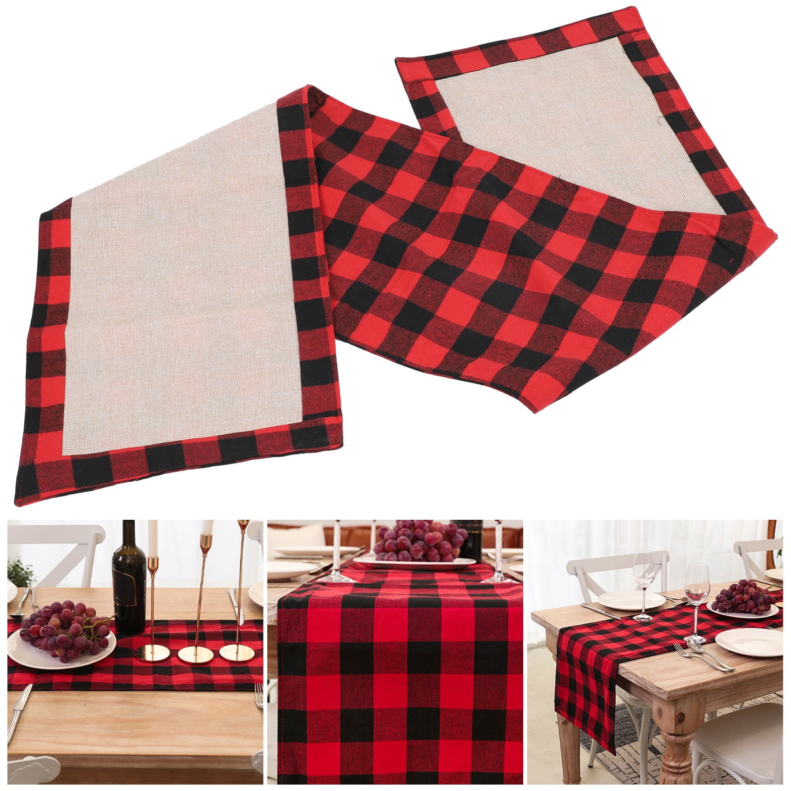Ymiko Red+Black Plaid Table Runner Table Cover Banquet Party Decorative ...