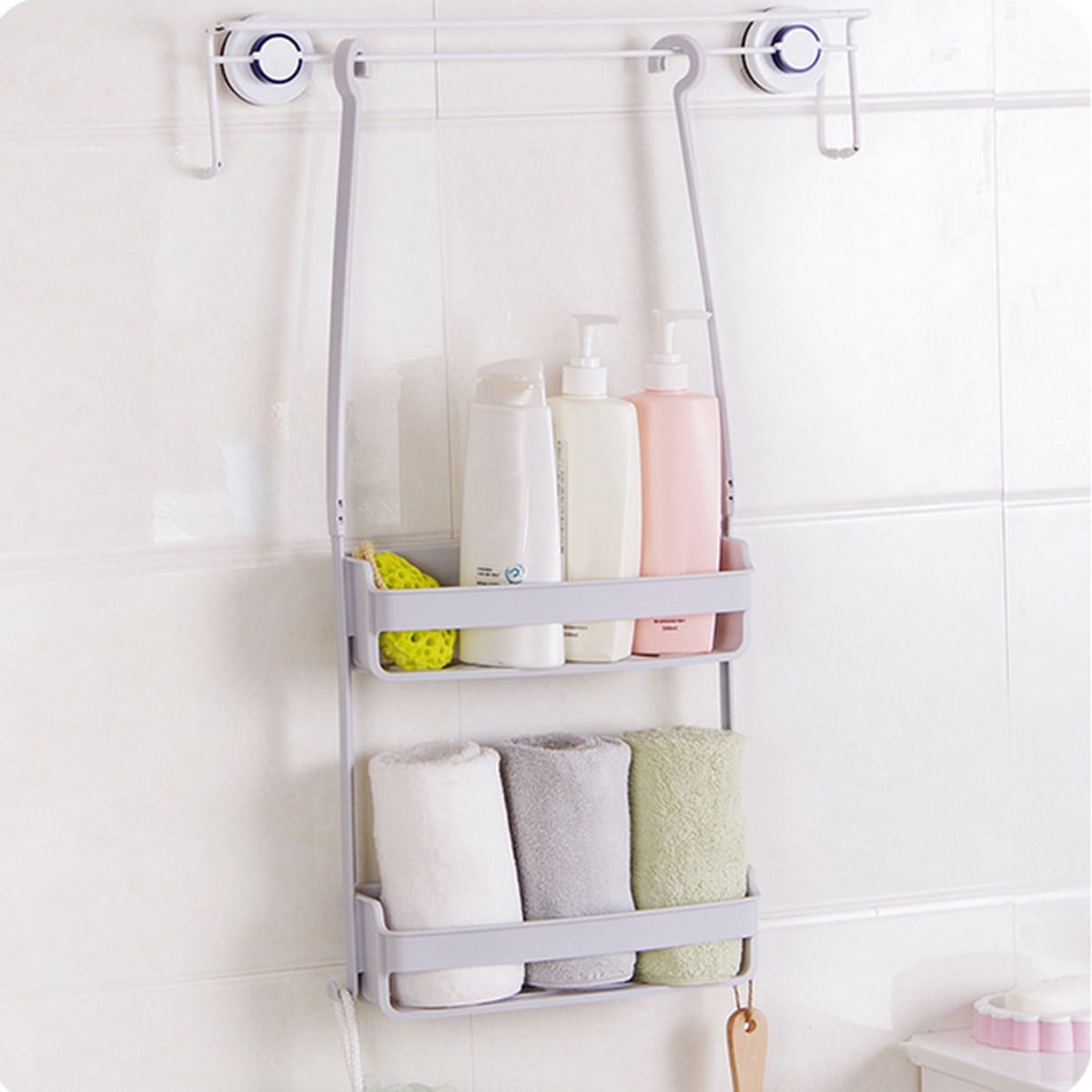 2 Tier Caddy Shelf Rack Hanging Shower Organiser Holder Tidy Kitchen ...