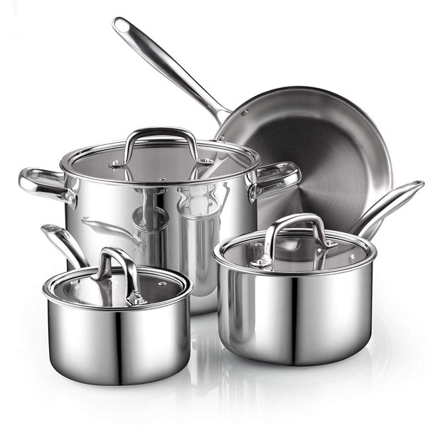 Cook N Home Pots and Pans Stainless Steel Cooking Set 7-Piece, Tri-Ply ...