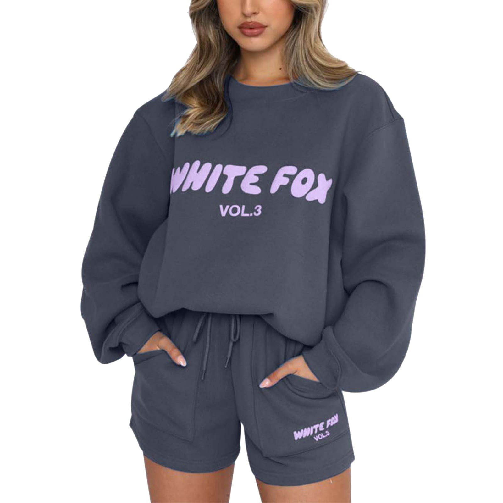 White Fox Sweat Set Women's Two Piece Letter Graphic Print Hoodies ...