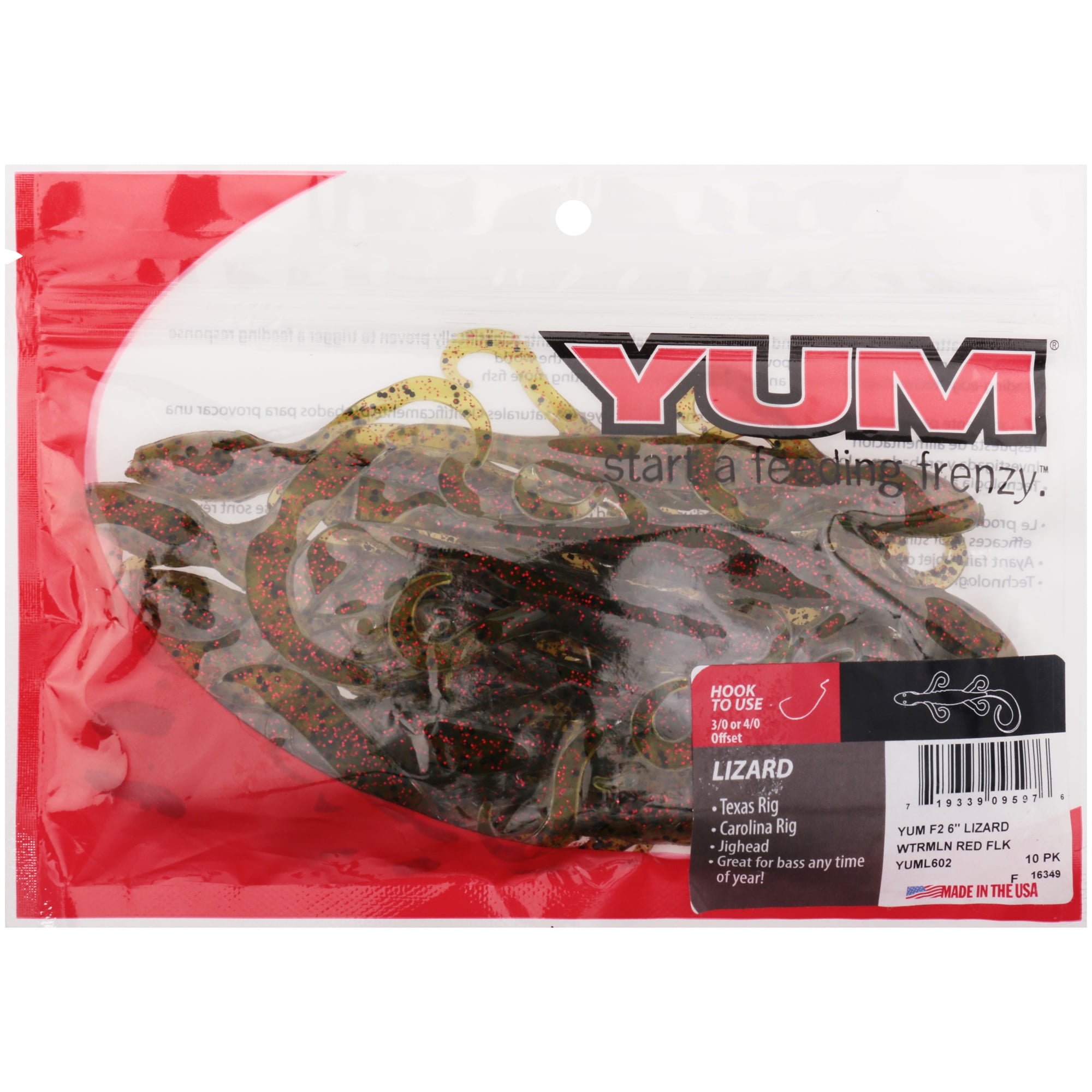 YUM Lizard Soft Plastic 6" Watermelon Red Flake 10 Count - Walmart.com